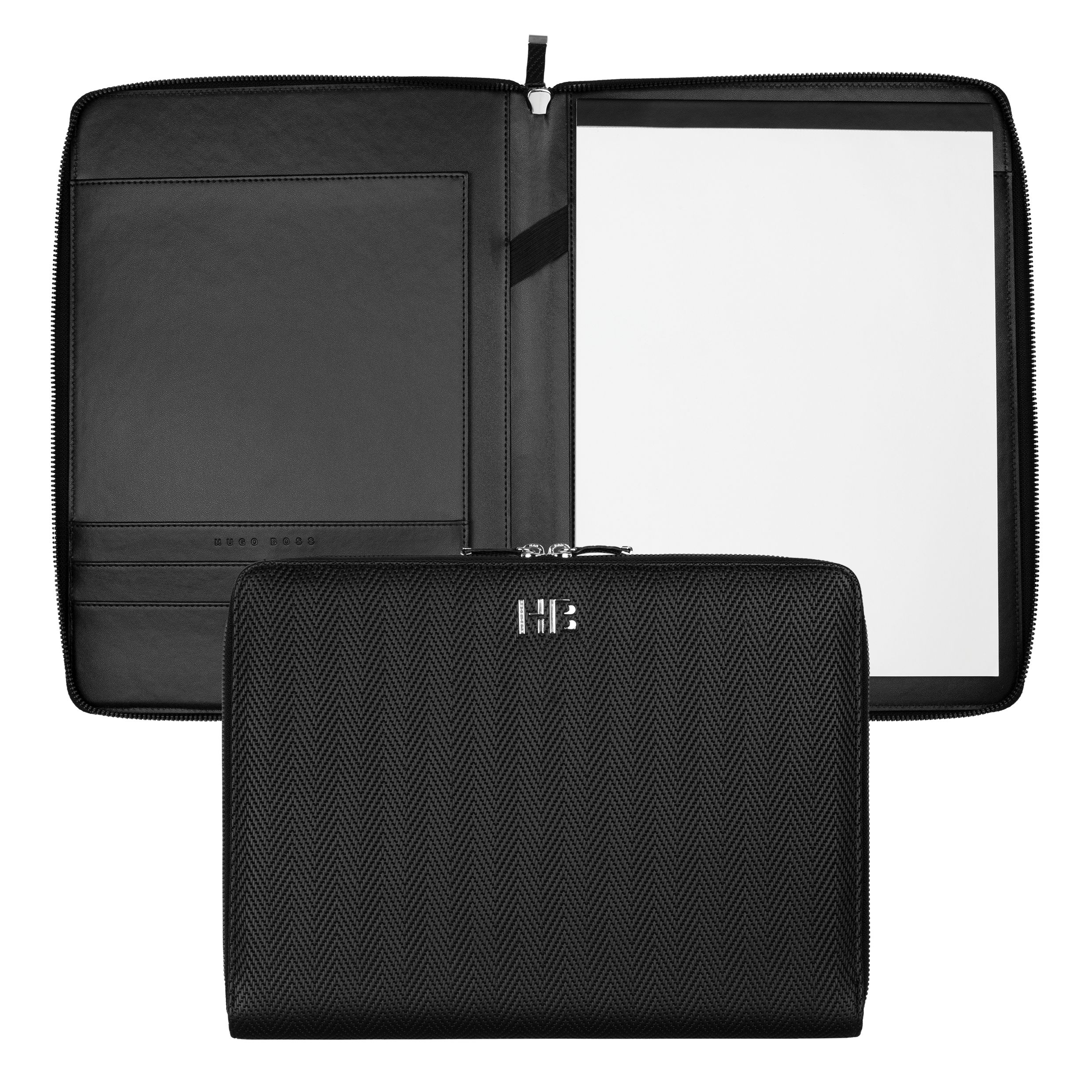 Hugo Boss Conference Folder Zip A4 Herringbone Black - Transition Store